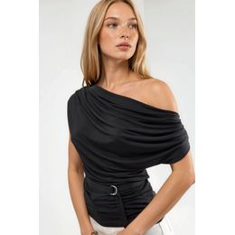 Geknotetes asymmetrisches Kragen-Drape-Top