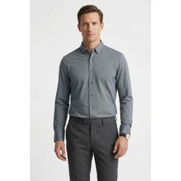 Businesshemd BOSS "JOE", Herren, Gr. 43, N-Gr, dunkelgrau029, Web, Obermaterial: 55% Baumwolle, 45% Polyester, unifarben, regular fit normal, 2-Knopf-Manschette verstellbar, Hemden, mit Button-Down-Kragen, regular fit
