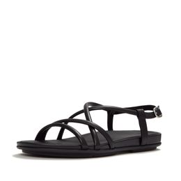 Riemchensandale fitflop "GRACIE LEATHER STRAPPY BACK-STRAP SANDALS", Damen, Gr. 42, schwarz, Leder, Schuhe Riemchensandale, Keilabsatz, Sandalette mit verstellbarem Schnallenverschluss