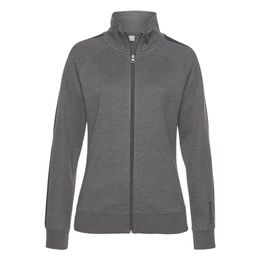 Sweatjacke BENCH. LOUNGEWEAR, Damen, Gr. 32/34, schwarz (anthrazit, meliert, schwarz), Jersey, Obermaterial: 60% Baumwolle, 40% Polyester, bedruckt, mehrfarbig, meliert, bequem h&uuml;ftlang, ohne Ausschnitt, Raglan&auml;rmel Rippb&uuml;ndchen, Sweatjacken Sweatjacke, mit Seitenstreifen und Stehkragen, Home- und Loungewear Serie