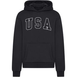 Kapuzensweatshirt MisterTee "MisterTee USA Fluffy Hoody", Herren, Gr. L, schwarz, 70% Baumwolle, 30% Polyester, bedruckt, Sweatshirts
