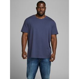 Jack & Jones PlusSize Rundhalsshirt "JJEORGANIC BASIC TEE SS O-NECK NOOS PLS", Herren, Gr. 5XL, blau (navy blazer), Jersey, Obermaterial: 100% Baumwolle, JACK & JONES PLUSSIZE, unifarben, slim fit taillenbedeckt, Rundhals, gerader Abschluss, Shirts Rundhalsshirt, mit Rundhalsausschnitt