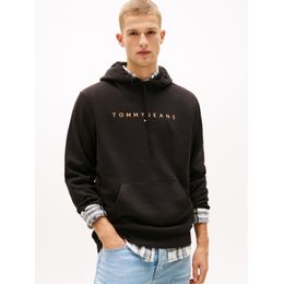 Hoodie Tommy Jeans "TJM REGULAR LINEAR LOGO HOODIE EXT", Herren, Gr. XL, schwarz (schwarz, faded sun kiss), Sweatware, Obermaterial: 80% Baumwolle, 20% Polyester, regular fit h&uuml;ftlang, Rundhals, eingesetzt B&uuml;ndchen, Sweatshirts Hoodie, mit Logo-Stickerei