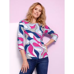 3/4-Arm-Shirt Classic Basics "3/4-Arm-Shirt", Damen, Gr. 38, bunt (hellgrau, fuchsia, bedruckt), 100% Baumwolle, gemustert, mehrfarbig, Rundhals, Shirts 3/4-Arm-Shirt