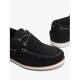 Bootsschuh Tommy Hilfiger "TH BOAT SHOE CORE SUEDE", Herren, Gr. 44, blau (dunkelblau), Veloursleder, Schuhe Bootsschuh, Casualschuh, Freizeitschuh, Schn&uuml;rer mit B&auml;nder-Durchz&uuml;gen