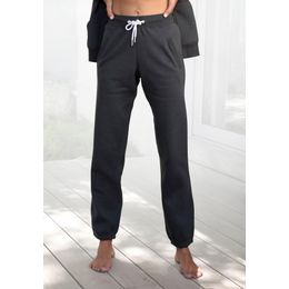 H.I.S. Sweathose H.I.S, Damen, Gr. 40/42, N-Gr, grau (anthrazit), angeraute Sweatware, Obermaterial: 100% Baumwolle, unifarben, Basic, figurbetont lang, Hosen Sweathose, bequeme Baumwoll-Relaxhose, Home- und Loungewear