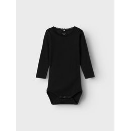 Langarmbody name it "NBFKAB LS BODY NOOS", M&auml;dchen, Gr. 74, N-Gr, schwarz, Jersey, Obermaterial: 57% Baumwolle, 38% Modal, 5% Elasthan, unifarben, normal, Rundhals, Bodys