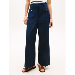 Chinohose Tommy Hilfiger "PREPPY COTTON WIDE LEG CHINO", Damen, Gr. 46, N-Gr, blau (schwarz night navy), Web, Obermaterial: 65% Baumwolle, 33% Lyocell, 2% Elasthan, unifarben, l&auml;ssig geschnitten lang, Hosen Chinohose, mit B&uuml;gelfalten, Mid Rise