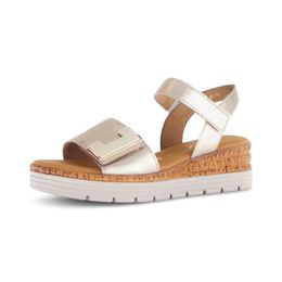 Keilsandalette Gabor "GENUA", Damen, Gr. 35, goldfarben, Glattleder, Schuhe, Keilabsatz, Sommerschuh, Sandale mit Klettverschl&uuml;ssen, Weite G