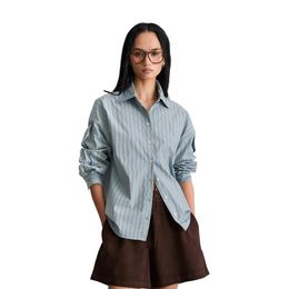 Marc O'Polo Langarmbluse MARC O'POLO DENIM "aus gestreifter Papertouch-Popeline", Damen, Gr. L, light blau, Obermaterial: 100% Baumwolle, gestreift, regular fit normal, Manschette, Blusen