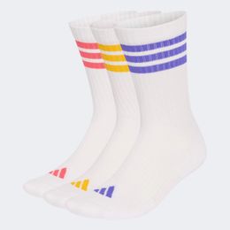 Funktionssocken adidas Performance "3-STREIFEN, KN&Ouml;CHELLANG, MIT POLSTERUNG, 3ER-PACK", Damen, Gr. L, wei&szlig;, solar lila, crew gelb, pure turbo, Obermaterial: 59% Baumwolle, 37% Polyester, 3% Elasthan, 1% Polyamid, Socken