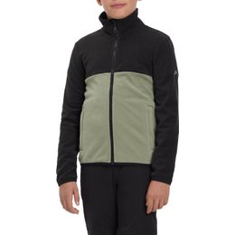Fleecejacke McKINLEY "JU.-UNTERJACKE AMARO FZ FL B", M&auml;dchen, Gr. 128, schwarz night, gr&uuml;n sm, Fleece, Obermaterial: 100% Polyester, h&uuml;ftbedeckend, eingefasste Kante, Jacken Fleecejacke, Colorblocking Look, Rei&szlig;verschlusstaschen