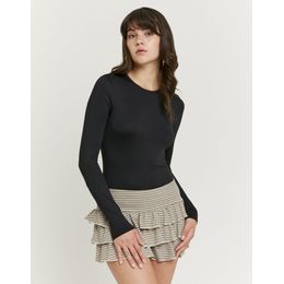 Langarmshirt Tally Weijl "STSPATYDIAL", Damen, Gr. L, schwarz, Jersey, Obermaterial: 92% Polyamid, 8% Elasthan, unifarben, eng normal, Rundhals, gerader Abschluss, Shirts Langarmshirt, Materialmix, eng anliegend