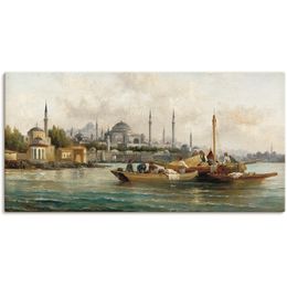 Wandbild Artland "Handelsschiffe vor Hagia Sophia", blau (farbe bild(er): blau), B:150cm H:75cm, Bilder, als Leinwandbild, Poster in verschied. Gr&ouml;&szlig;en