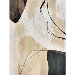 Monee &Ouml;lgem&auml;lde, Schwarz, Beige, Holz, Textil, Tanne, vollmassiv, Abstraktes, rechteckig, 90x120 cm, einfache und schnelle Anbringung, Bilder und Zubeh&ouml;r, Wandbilder, &Ouml;lgem&auml;lde