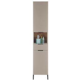 Hochschrank Denver, Kaschmir, Eiche, Metall, 3 F&auml;cher, 1 Schublade(n) Schubladen, einzeln stellbar, 38x195x32 cm, stehend, Zusatzausstattung erh&auml;ltlich, Badezimmer, Badezimmerschr&auml;nke, Hochschr&auml;nke
