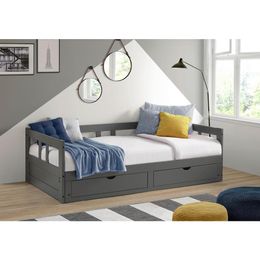 P & B Ausziehbett, Anthrazit, Holz, Holzwerkstoff, Kiefer, vollmassiv,massiv, vollmassiv, H&ouml;he ca. 20 cm, 90-180x200 cm, FSC Mix, Bettkasten, Lattenrost, Kinder- & Jugendzimmer, Kinderm&ouml;bel, Kinderbetten, Ausziehbetten