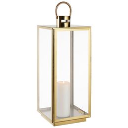 Ambia Home Laterne, Gold, Metall, Glas, Uni, rechteckig, 23.5x56x22 cm, Glaseinsatz, Dekoration, Windlichter & Laternen, Laternen