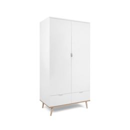 P & B Dreht&uuml;renschrank, Wei&szlig;, Eiche, Holzwerkstoff, 4 F&auml;cher, 2 Schublade(n) Schubladen, 90x180x55 cm, Schlafzimmer, Kleiderschr&auml;nke, Dreht&uuml;renschr&auml;nke