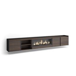 LOWBOARD, Eiche und Schwarz, 315/35/50cm, Kamin mit Feuereffekt XXL