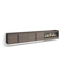 LOWBOARD, Eiche und Schwarz, 315/35/50cm, Kamin mit Feuereffekt XXL