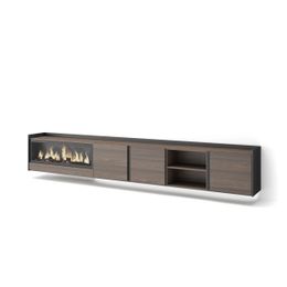 LOWBOARD, Eiche und Schwarz, 315/35/50cm, Kamin mit Feuereffekt XXL