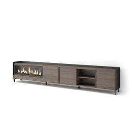 LOWBOARD, Eiche und Schwarz, 315/35/61cm, Kamin mit Feuereffekt XXL