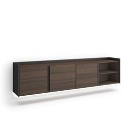 LOWBOARD, Dunkler Eiche und Schwarz, 207/35/50cm, H&auml;ngend