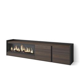 LOWBOARD, Dunkler Eiche und Schwarz, 212/35/50cm, Kamin mit Feuereffekt XXL