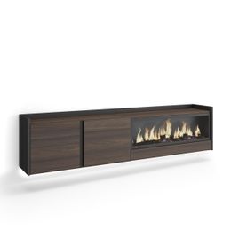 LOWBOARD, Eiche und Schwarz, 212/35/50cm, Kamin mit Feuereffekt XXL