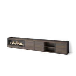 LOWBOARD, Dunkler Eiche und Schwarz, 315/35/50cm, Kamin mit Feuereffekt XXL