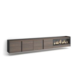 LOWBOARD, Eiche und Schwarz, 315/35/50cm, Kamin mit Feuereffekt XXL