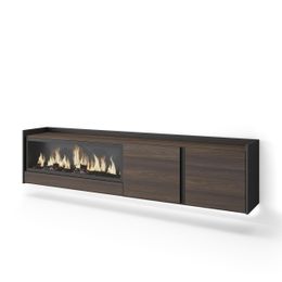 LOWBOARD, Eiche und Schwarz, 212/35/50cm, Kamin mit Feuereffekt XXL
