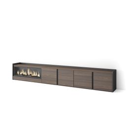 LOWBOARD, Dunkler Eiche und Schwarz, 315/35/50cm, Kamin mit Feuereffekt XXL