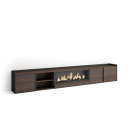 LOWBOARD, Dunkler Eiche und Schwarz, 315/35/50cm, Kamin mit Feuereffekt XXL