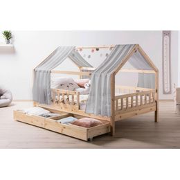 Hausbett KIM Naturfarben Grau ca. 100x200 cm Echtholz
