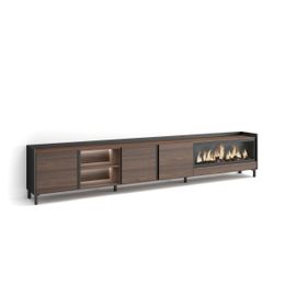 LOWBOARD, Eiche und Schwarz, 315/35/61cm, Kamin mit Feuereffekt XXL