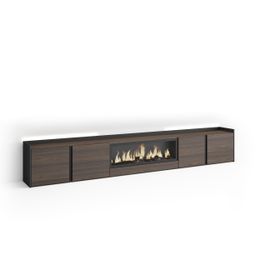 LOWBOARD, Eiche und Schwarz, 315/35/50cm, Kamin mit Feuereffekt XXL