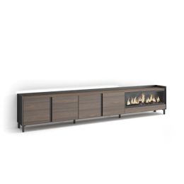 LOWBOARD, Eiche und Schwarz, 315/35/61cm, Kamin mit Feuereffekt XXL