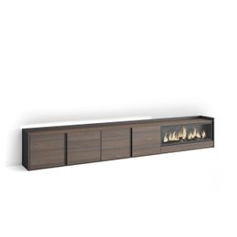 LOWBOARD, Eiche und Schwarz, 315/35/50cm, Kamin mit Feuereffekt XXL