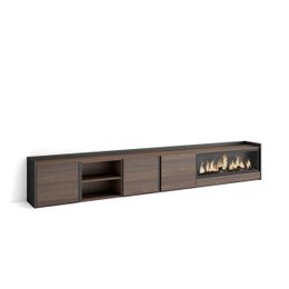 LOWBOARD, Dunkler Eiche und Schwarz, 315/35/50cm, Kamin mit Feuereffekt XXL
