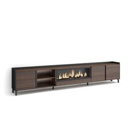 LOWBOARD, Eiche und Schwarz, 315/35/61cm, Kamin mit Feuereffekt XXL