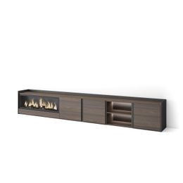 LOWBOARD, Eiche und Schwarz, 315/35/50cm, Kamin mit Feuereffekt XXL