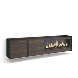 LOWBOARD, Eiche und Schwarz, 212/35/50cm, Kamin mit Feuereffekt XXL