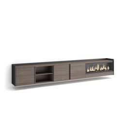 LOWBOARD, Eiche und Schwarz, 315/35/50cm, Kamin mit Feuereffekt XXL