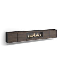 LOWBOARD, Eiche und Schwarz, 315/35/50cm, Kamin mit Feuereffekt XXL