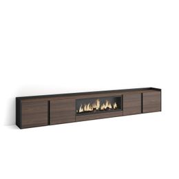 LOWBOARD, Dunkler Eiche und Schwarz, 315/35/50cm, Kamin mit Feuereffekt XXL
