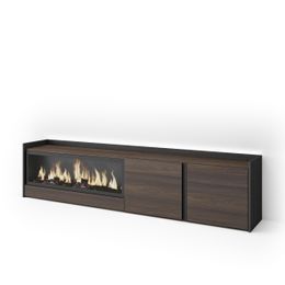 LOWBOARD, Eiche und Schwarz, 212/35/50cm, Kamin mit Feuereffekt XXL