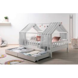 Hausbett KIM Wei&szlig; Grau ca. 120x200 cm Echtholz