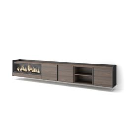 LOWBOARD, Eiche und Schwarz, 315/35/50cm, Kamin mit Feuereffekt XXL